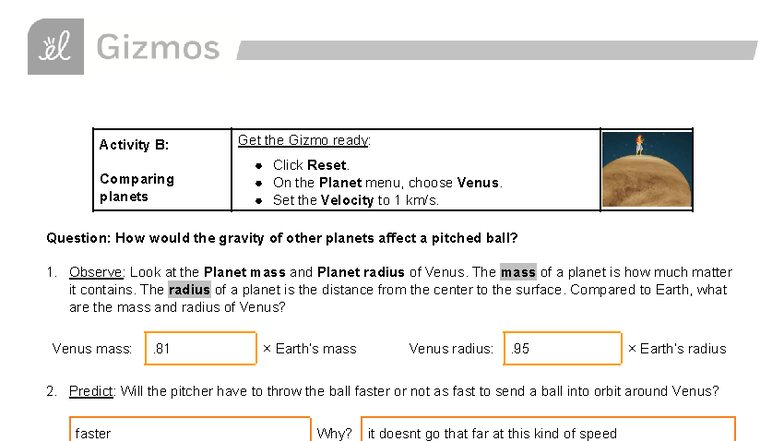 Gravity and Orbital Velocity: Comparing Venus, Earth, and Mars (SCI101 ...