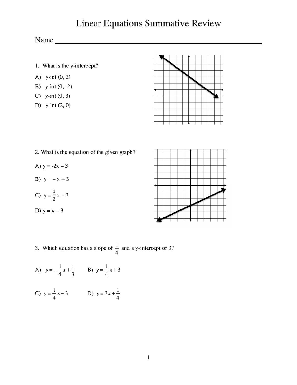 Linear Equations Summative Review for Final Exam - Studocu