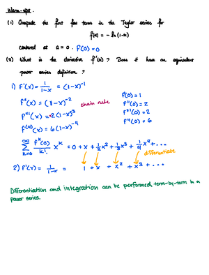Taylor Series and Remainder Theorem: Notes for Calculus 101 - Recall ...