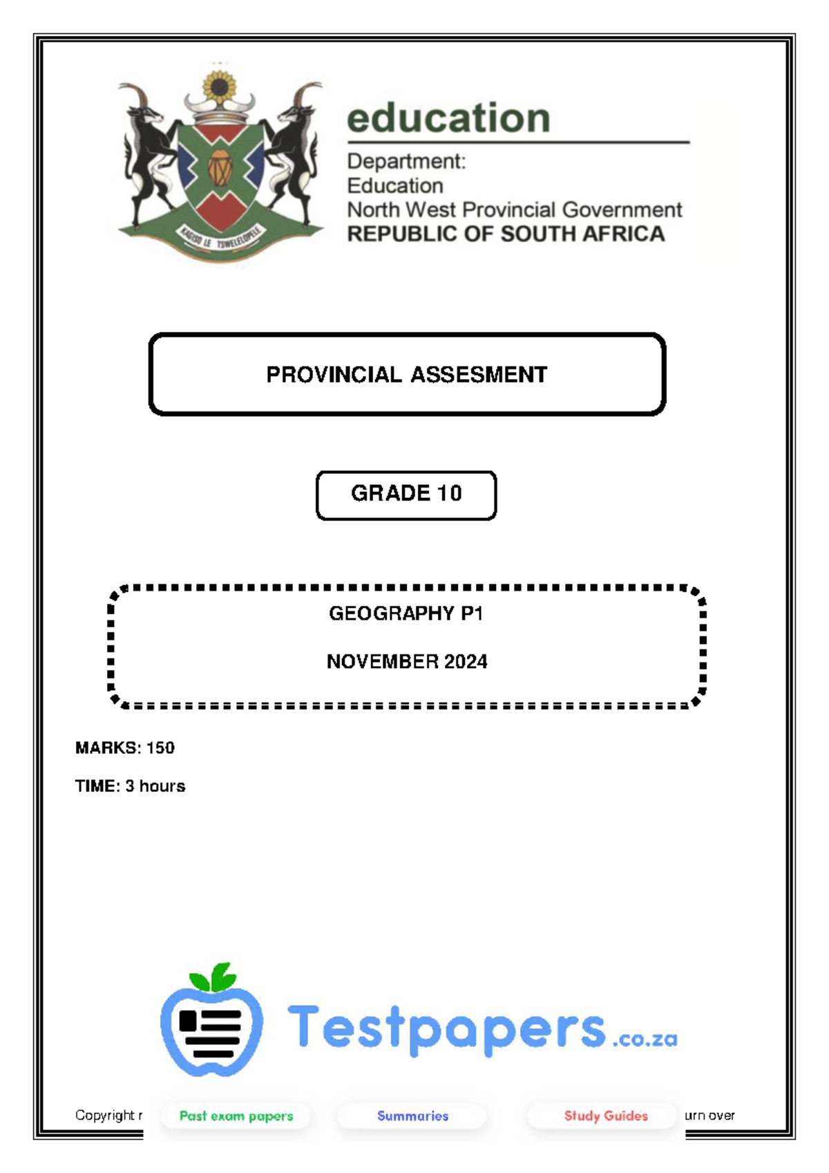 GR10 S2 Geography P1 November 2024 Question Paper - Studocu