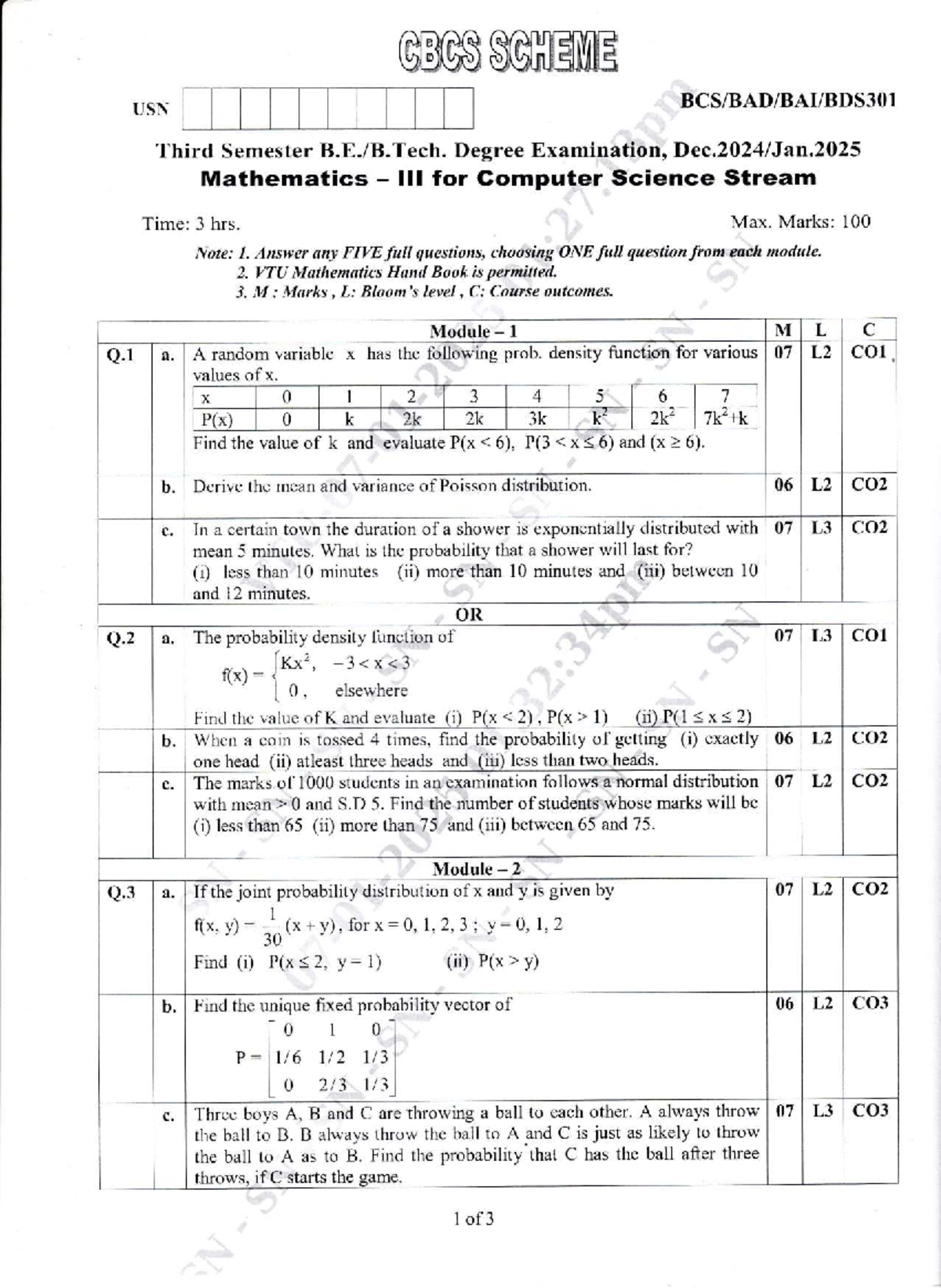 Mathematics III (CS) - USN Third Semester Exam Notes - Jan 2025 - Studocu