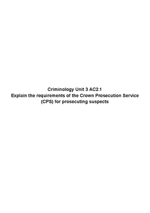 Criminology Unit 3: Crown Prosecution Service & Evidence Requirements ...
