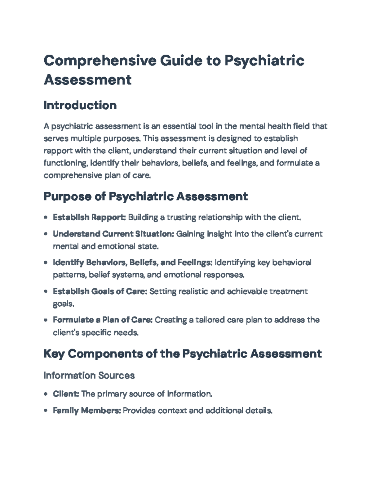 Comprehensive Psychiatric Assessment Guide for Mental Health Care ...