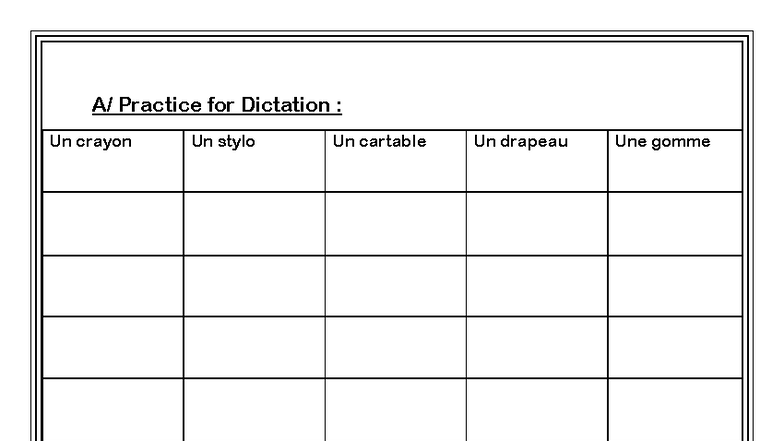 Grade 2 French Revision Worksheet: Dictation Practice Term 1 - Studocu