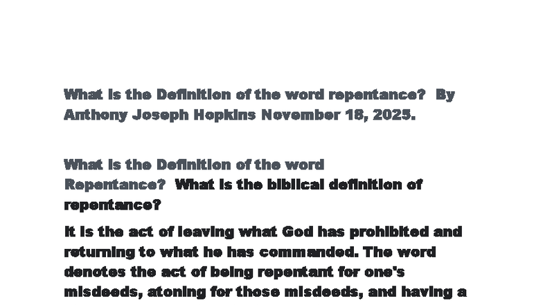 Biblical Definition of Repentance: Understanding and Steps - Studocu