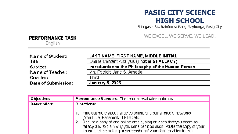 IPHP11-Performance Task 2: Analyzing Online Fallacies - Studocu