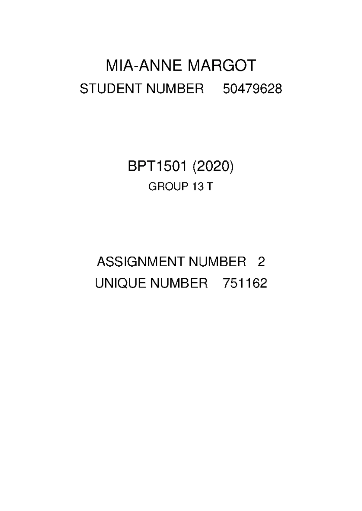 BPT1501 Assignment 6 - I (full names and surname): Jade Adelaide Lewis ...