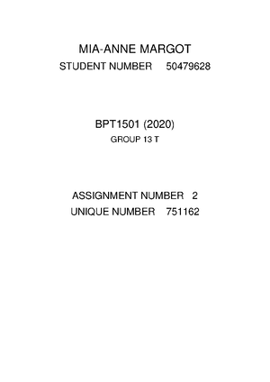 BPT1501 Assignment 6 - I (full names and surname): Jade Adelaide Lewis Student number: 17310997 ...