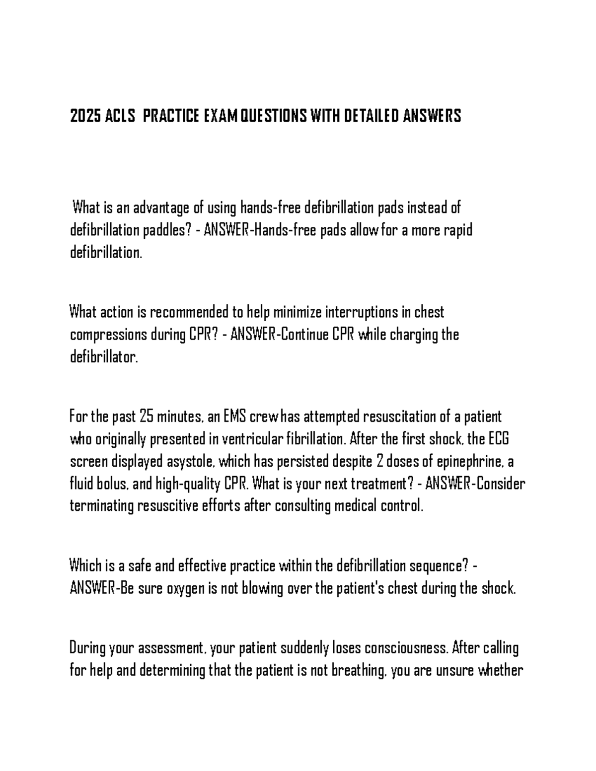2025 ACLS Practice Exam Q&A: Comprehensive Review Guide - Studocu