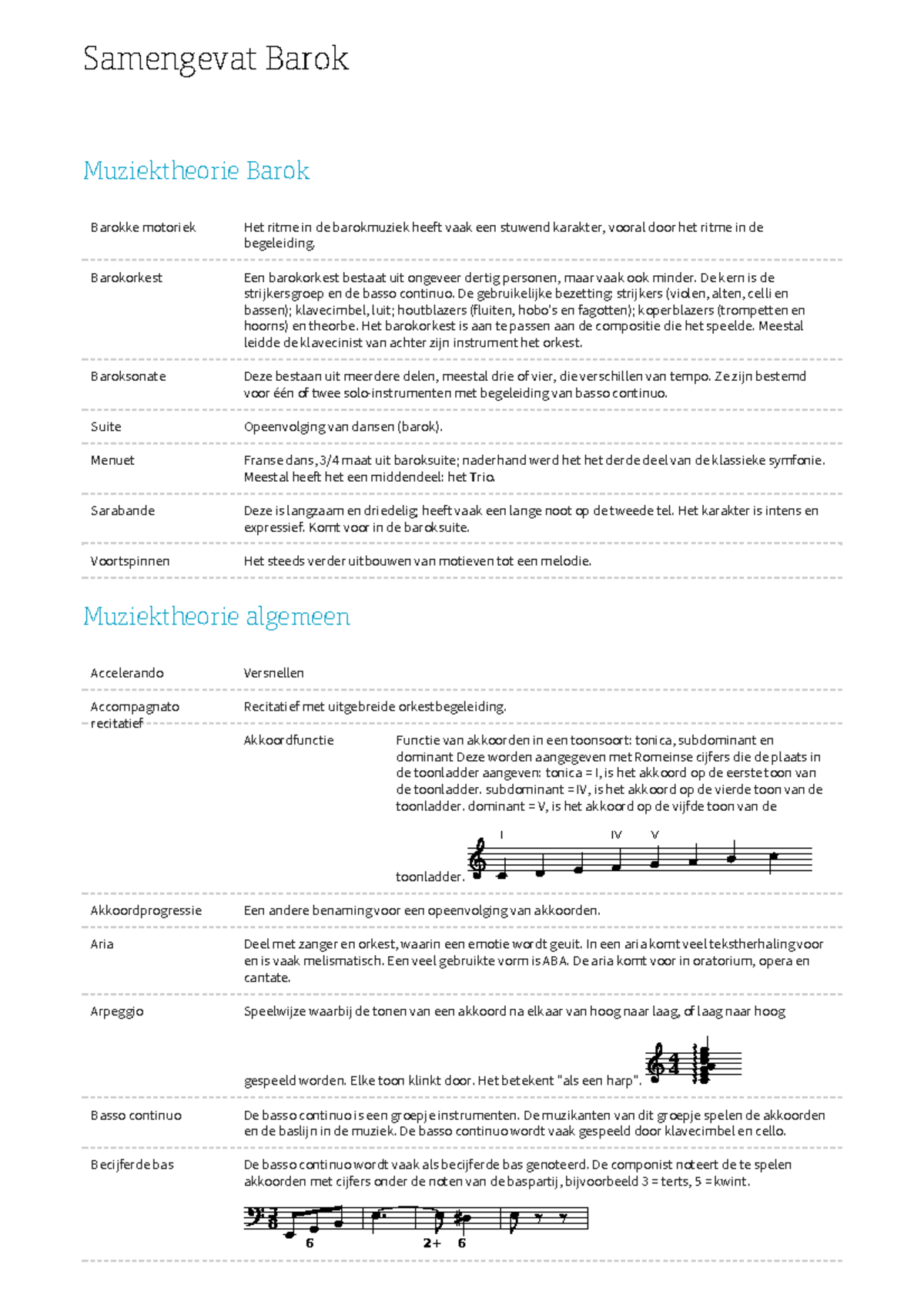Muziektheorie en Instrumenten in de Barok (Samengevat Barok) - Studeersnel