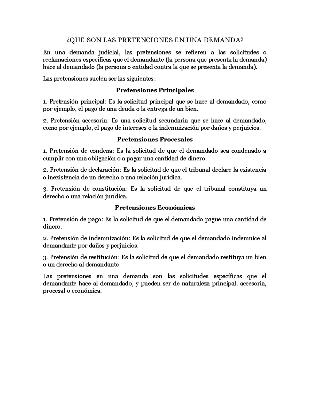 Pretensiones en una Demanda Judicial: Tipos y Ejemplos Clave - Studocu