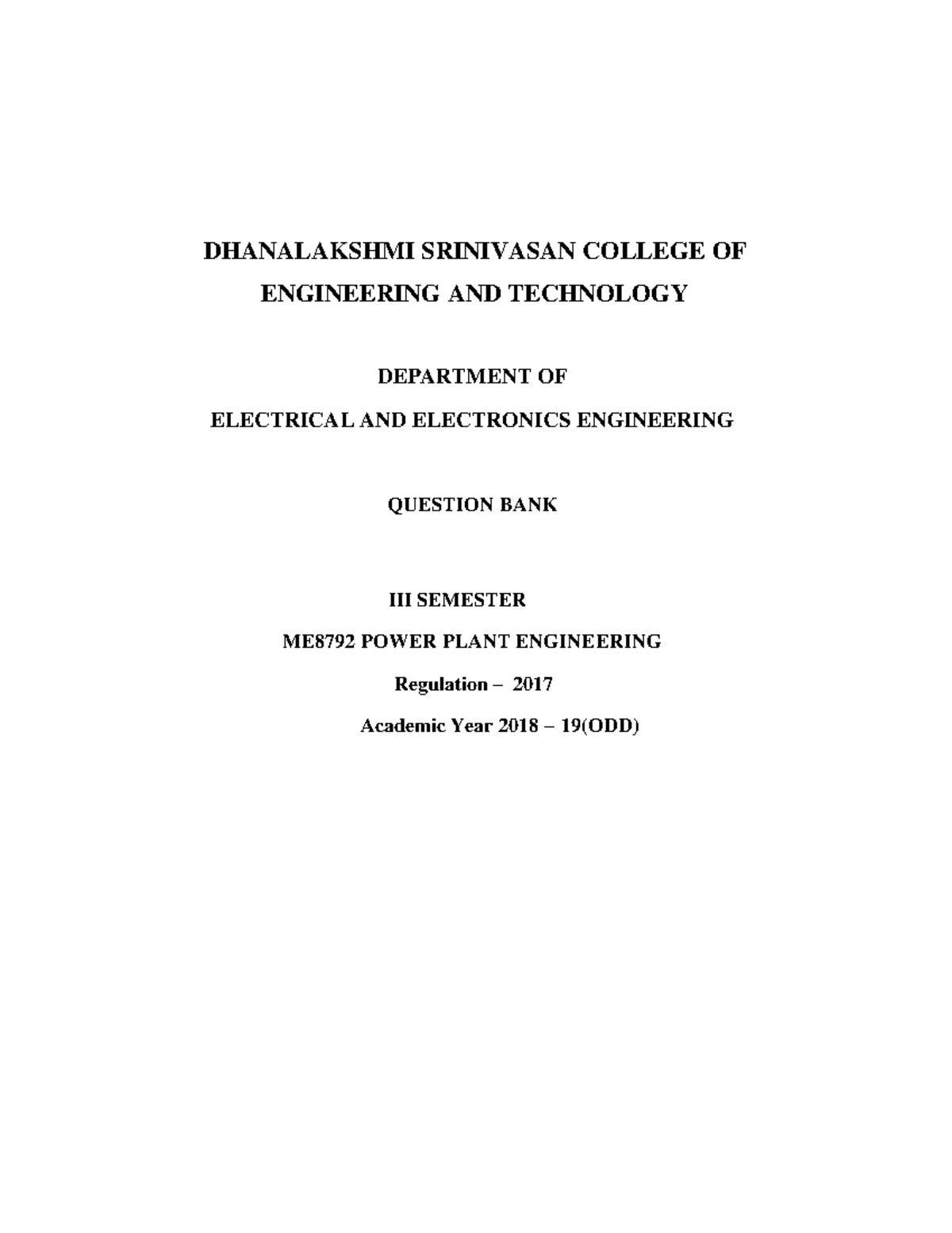 ME8792 Power Plant Engineering Question Bank - Semester 2018-19 - Studocu