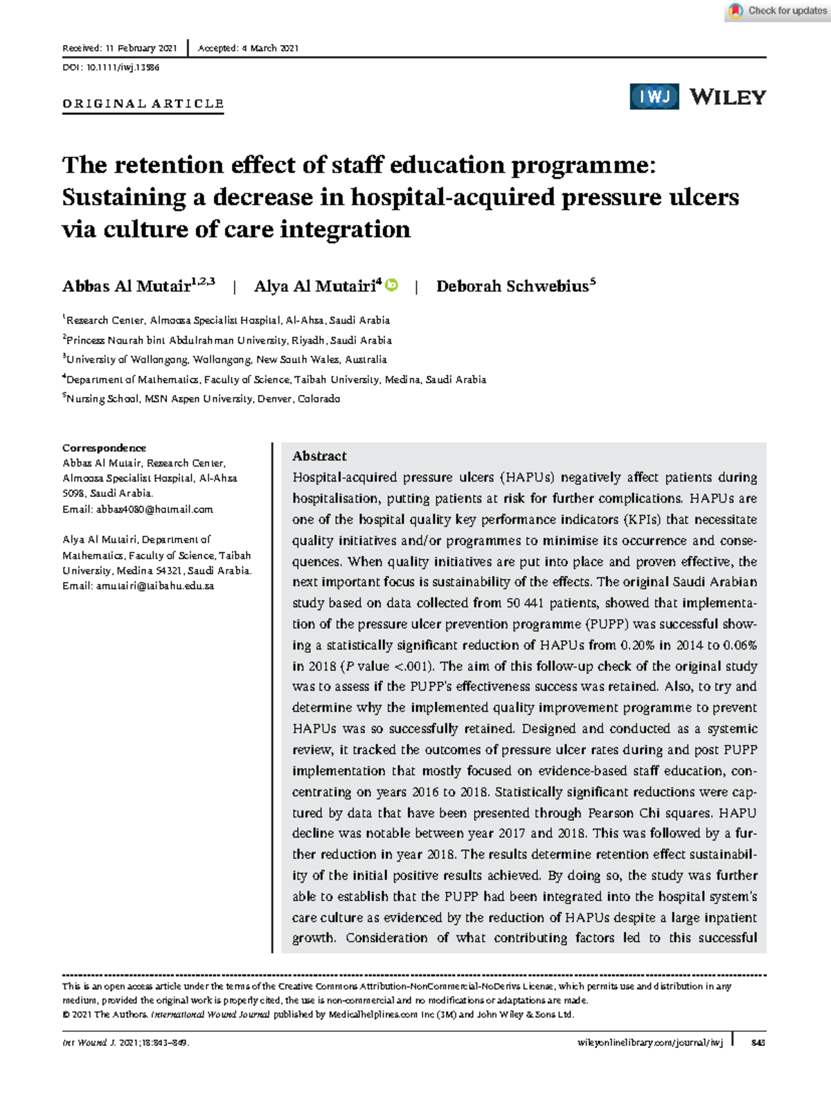 "International Wound Journal Study on HAPU Prevention Retention (2021 ...