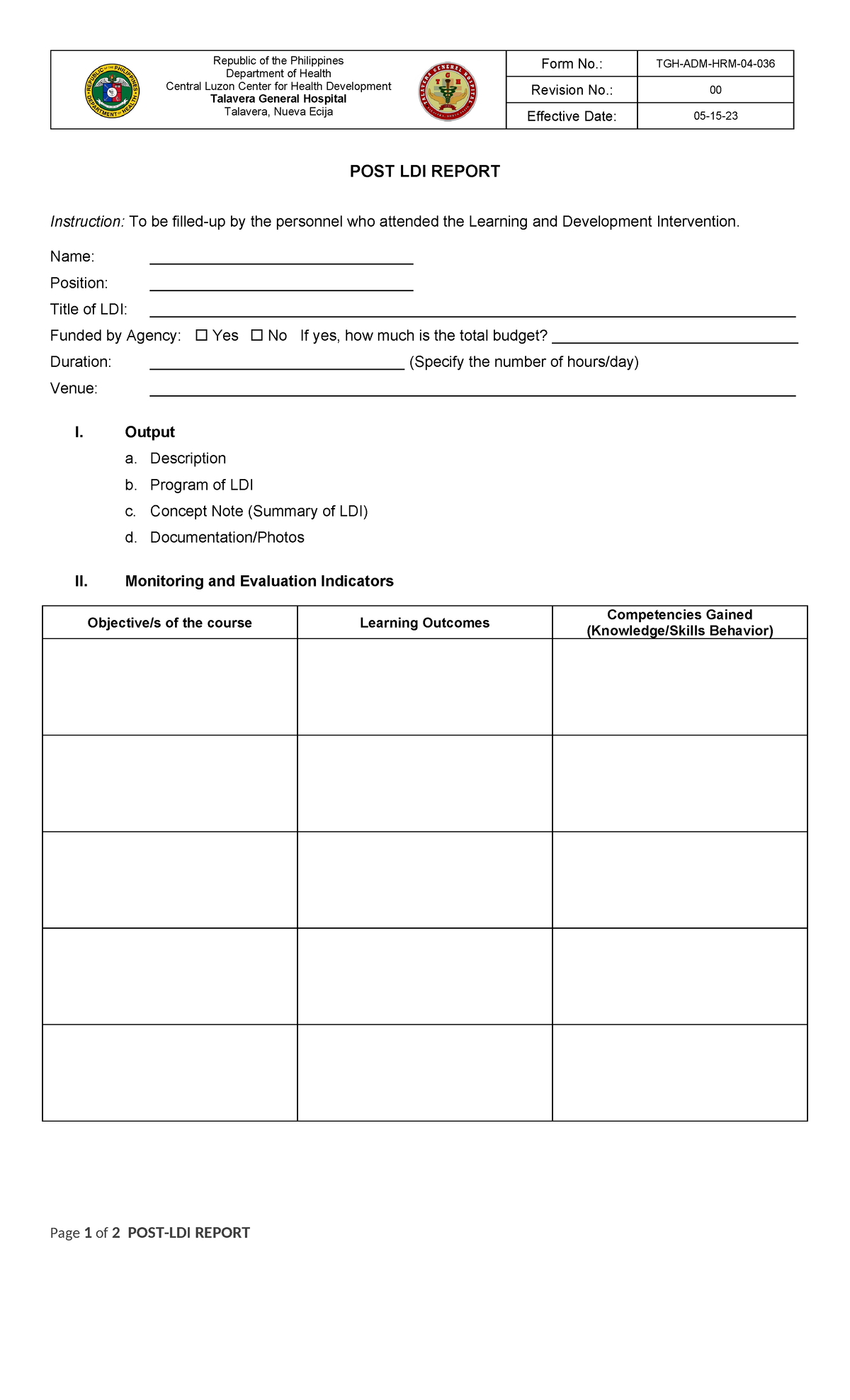 36. Post LDI Report (4) - Sample Only - Republic of the Philippines ...