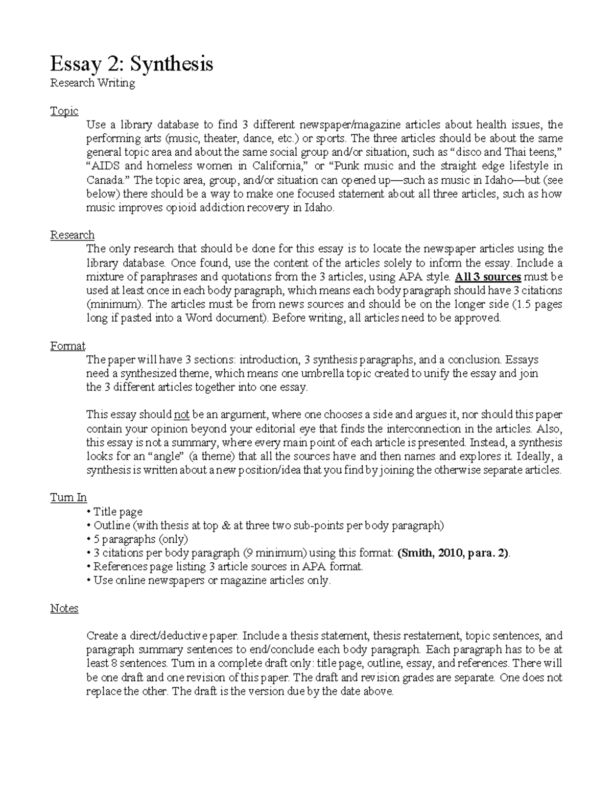 Essay 2: Synthesis Research on Health Issues in Performing Arts - Studocu