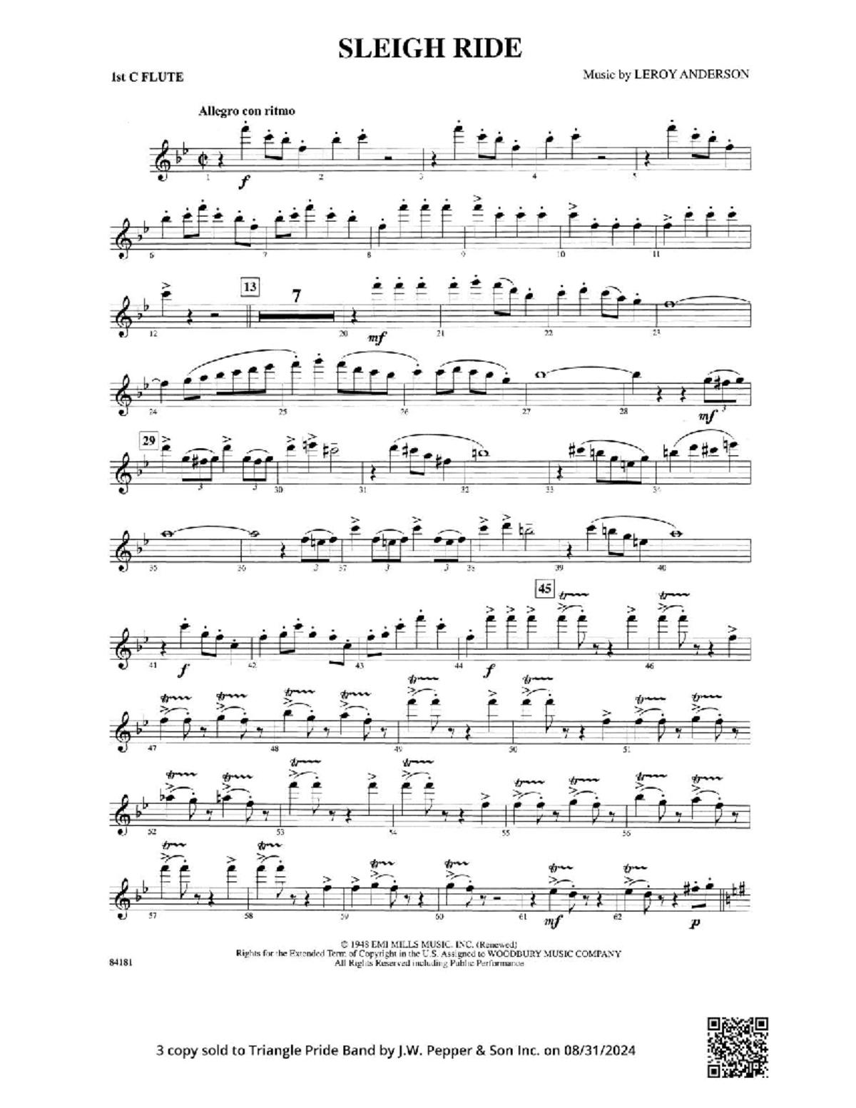 SLEIGH RIDE 1st C FLUTE Music by LEROY ANDERSON - Studocu