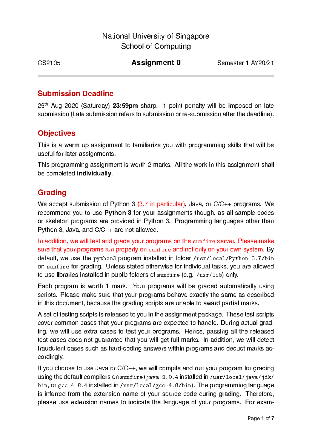 Instructions - assignment - National University of Singapore School of Computing CS2105 ...