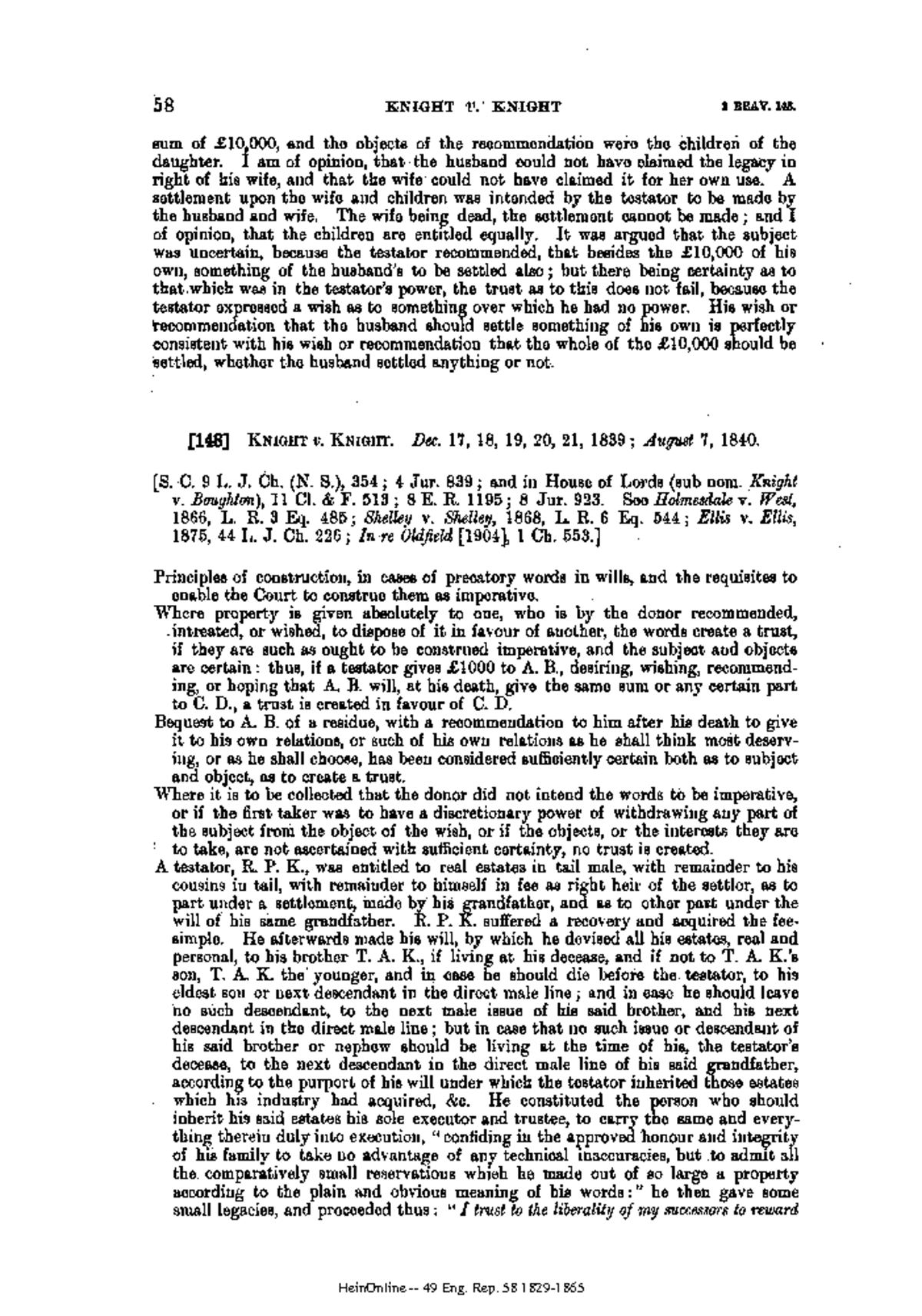 Knight v. Knight (1840) - Legal Analysis and Trust Implications - Studocu