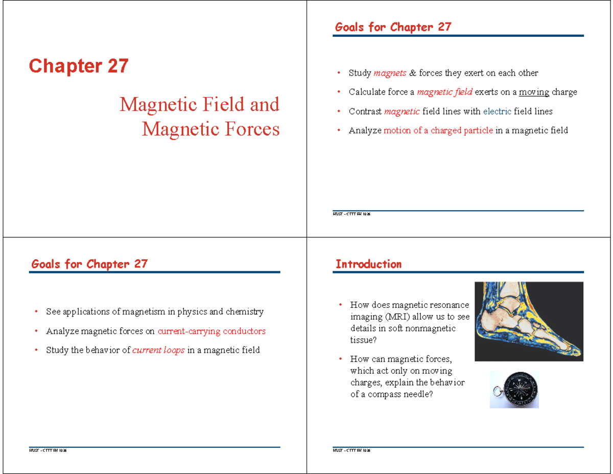 Chapter 27: Magnetic Fields and Forces - PH 1026 Study Guide - Studocu