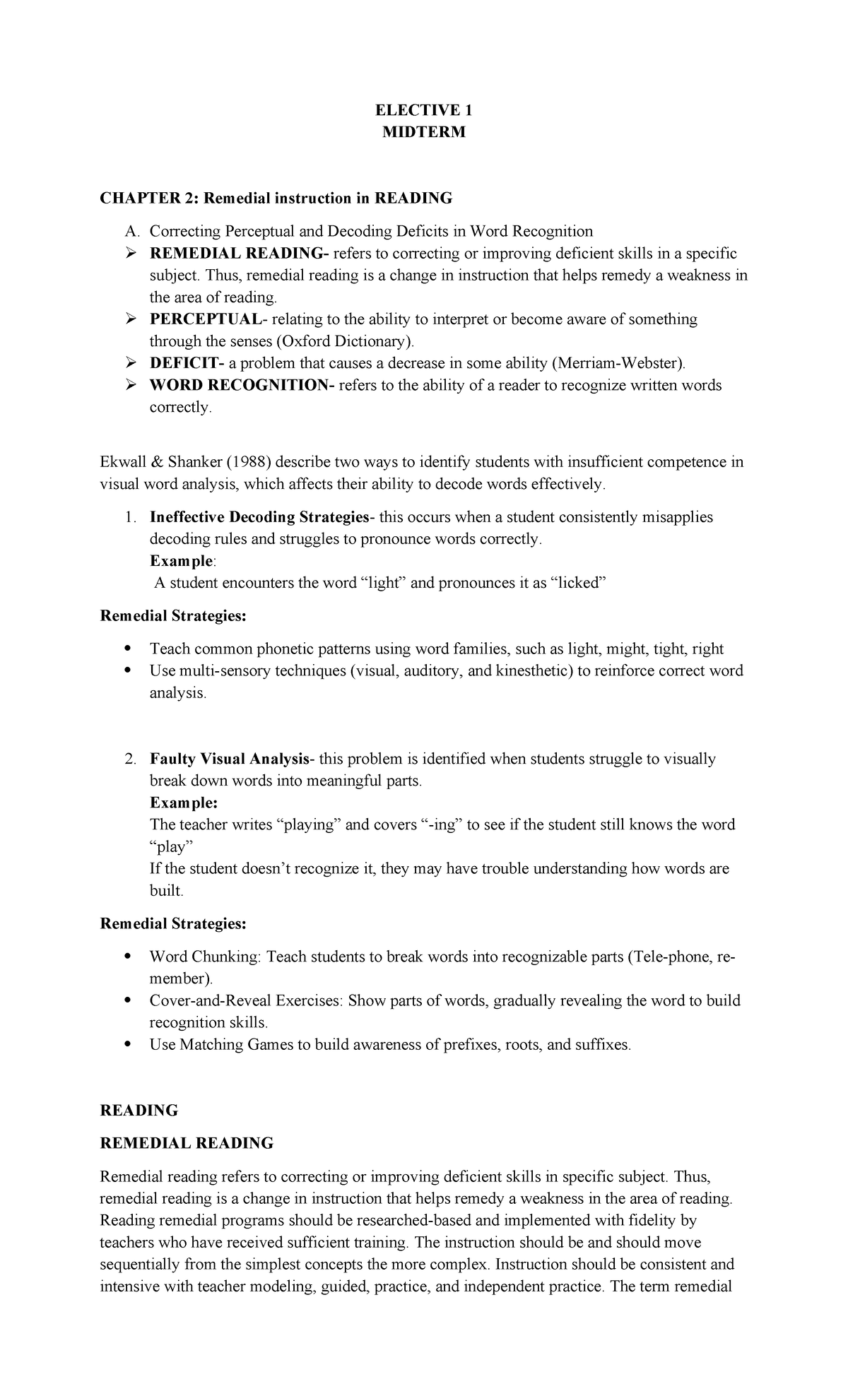 Elective 1 midterm chapter 2: Strategies for correcting reading ...