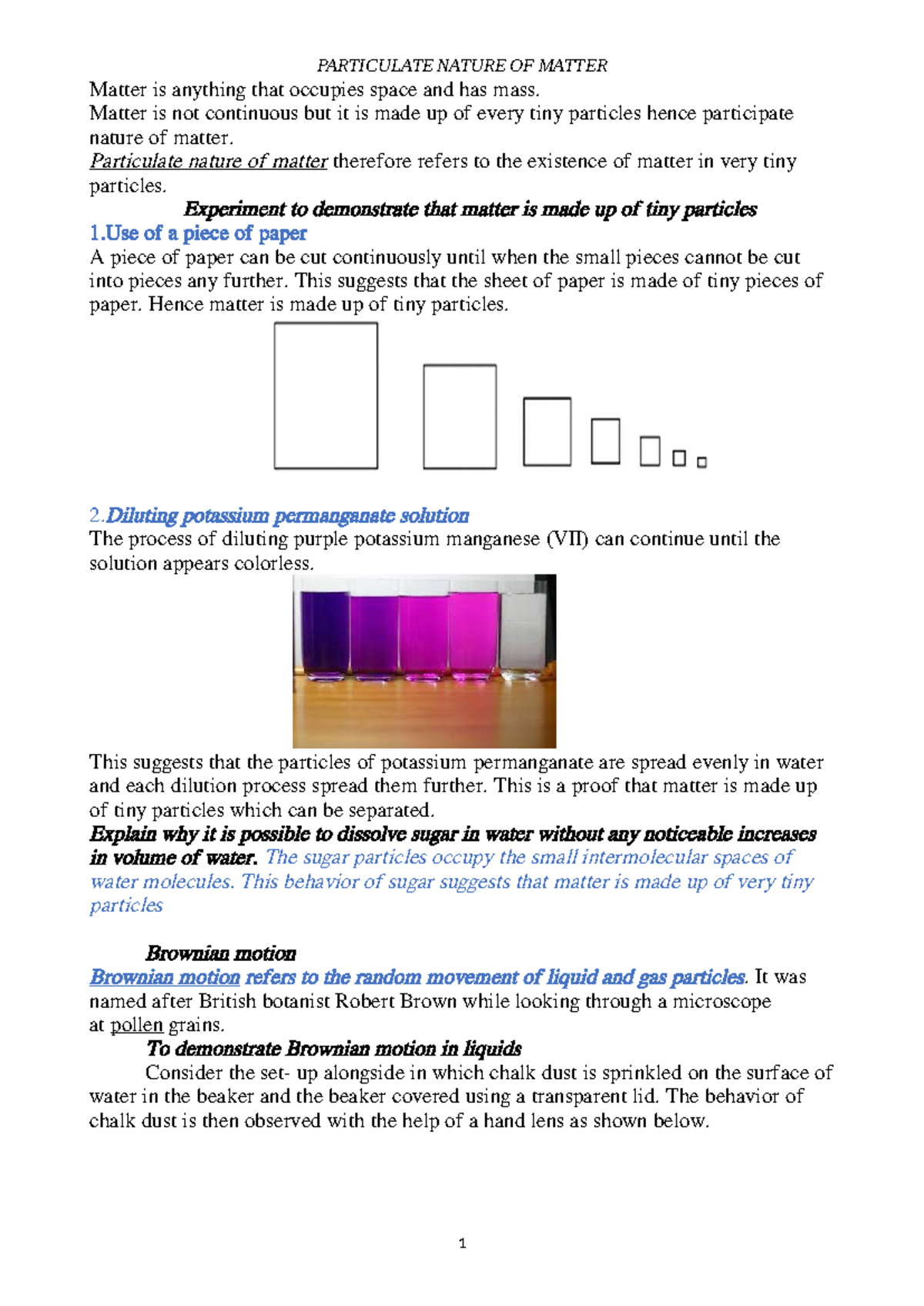 Particulate Nature of Matter: Key Concepts and Experiments (SCI101 ...