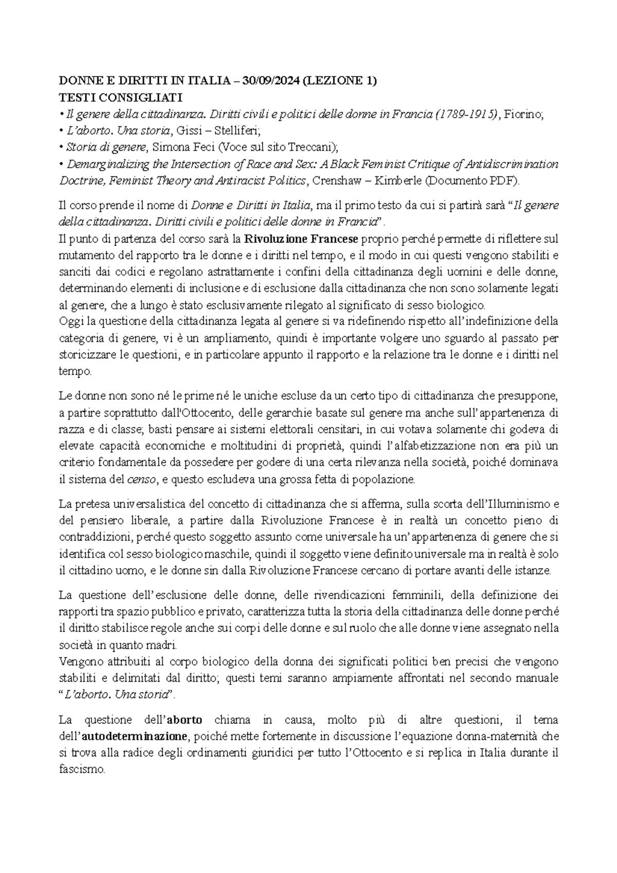 Donne e Diritti in Italia (LEZIONE 1): Cittadinanza e Storia Femminile ...