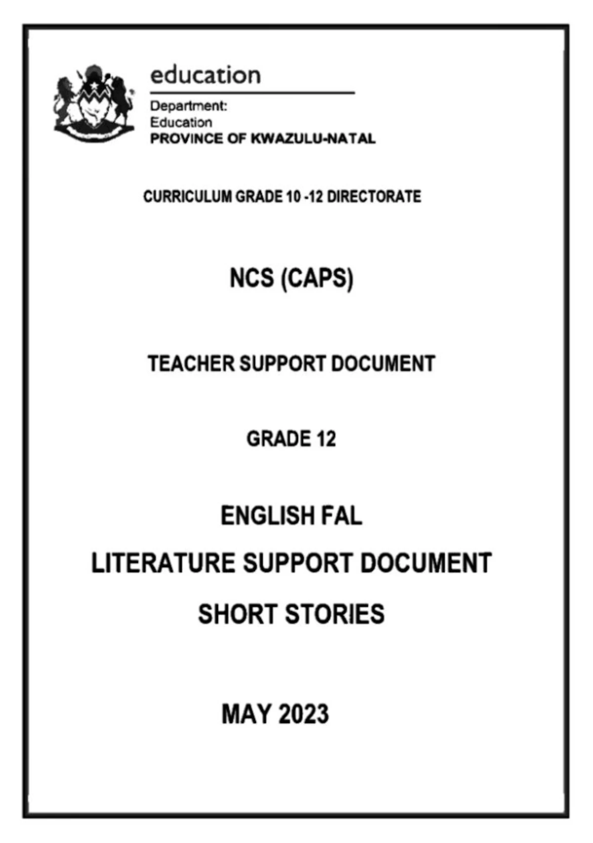 Short Stories Study Guide Grade 11 FAL - ENGLISH FIRST ADDITIONAL ...