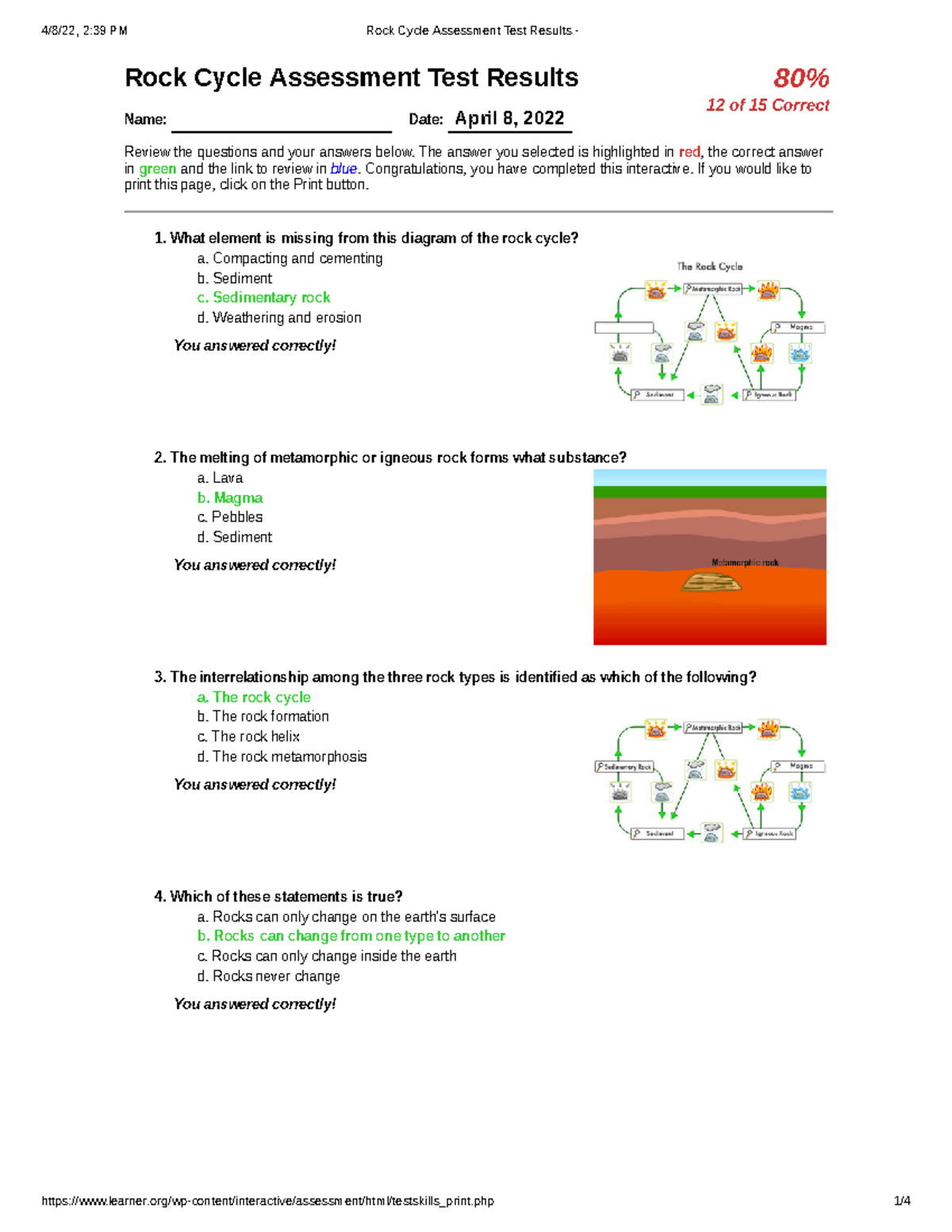 Rock Cycle Assessment Test Results - Analysis and Review - Studocu