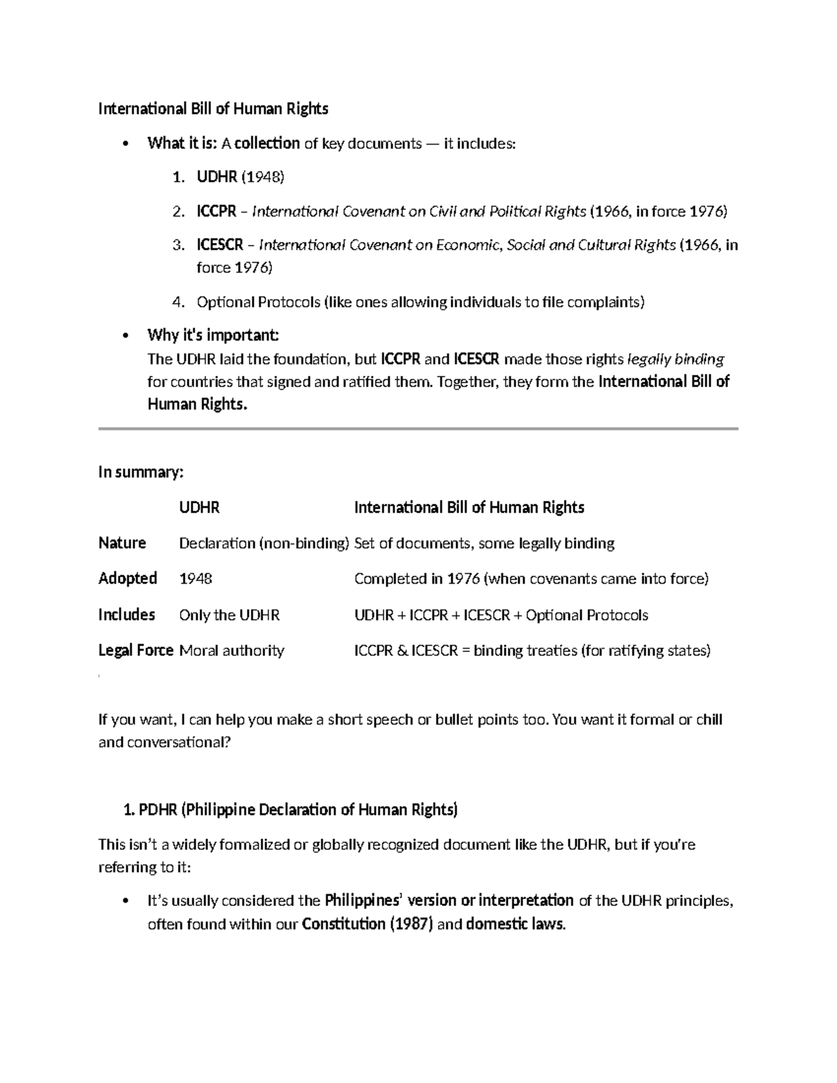 International Bill of Human Rights Overview and Key Documents - Studocu
