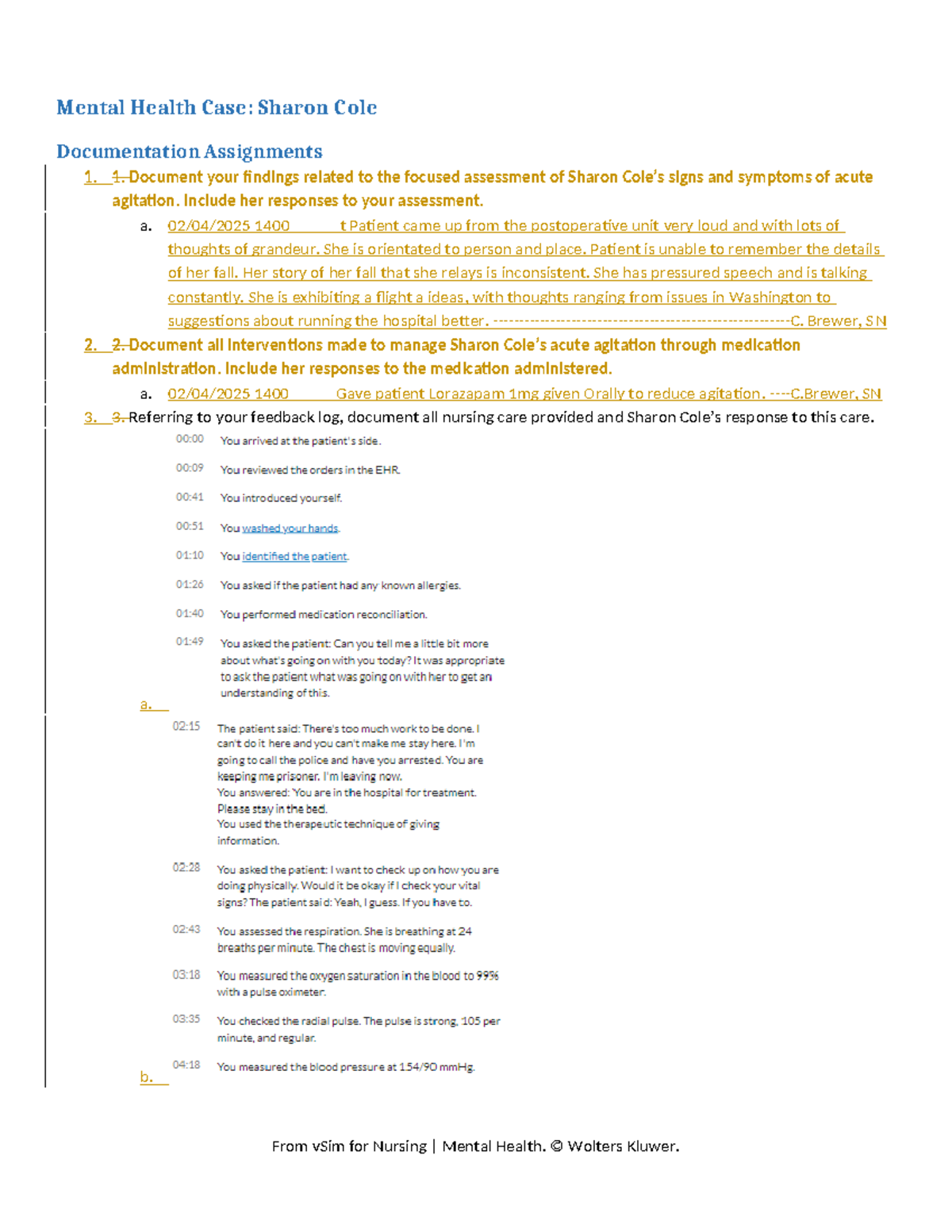 V Sim Sharon Cole Documentation - Mental Health Case: Sharon Cole ...