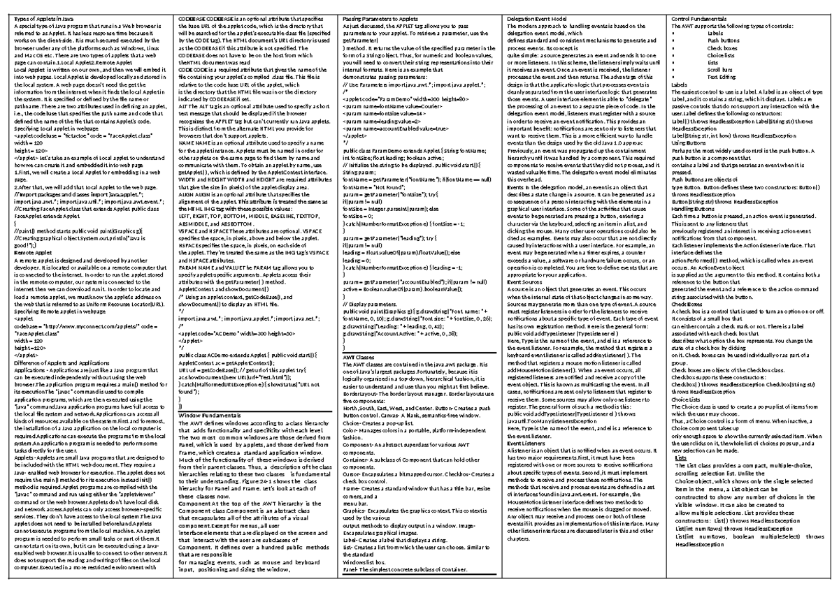 Types of Applets in Java: Local vs Remote Applet Overview - Studocu