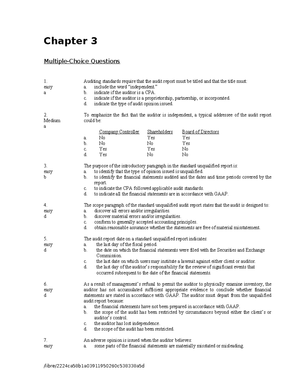 Chapter-03 aud theo - Chapter 3 Multiple-Choice Questions Auditing ...