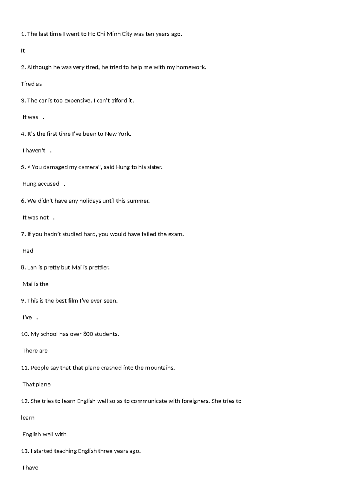 Rewrite Sentences: English Grammar Exercises (ENG 101) - Studocu