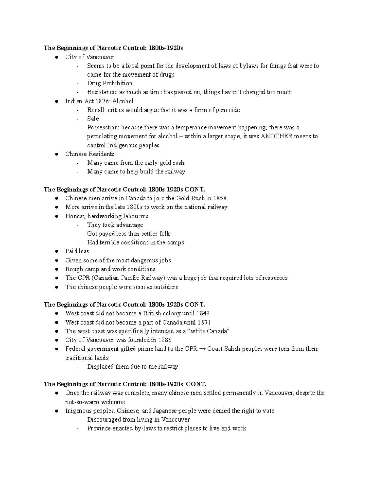 Drugs Lecture 3 Notes: Narcotic Control Origins (1800s-1920s) - Studocu