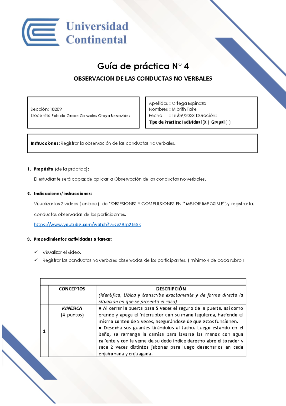 GUÍA N°4. - practica - GuÌa de pr·ctica N∞ 4 OBSERVACION DE LAS CONDUCTAS NO VERBALES PropÛsito ...