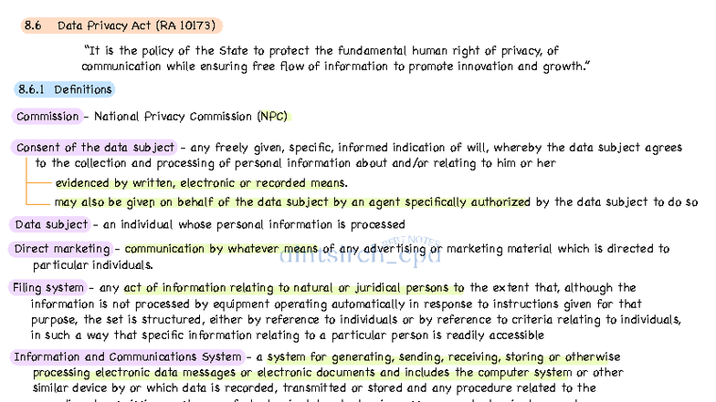 10. Data Privacy Act-1 - reviewer - 8 Data Privacy Act (RA 10173) “It ...