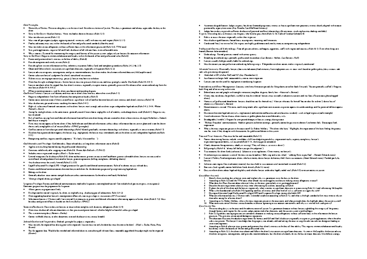 Core Principles of Legal Ethics: Duties to Court and Client (LLCA ...