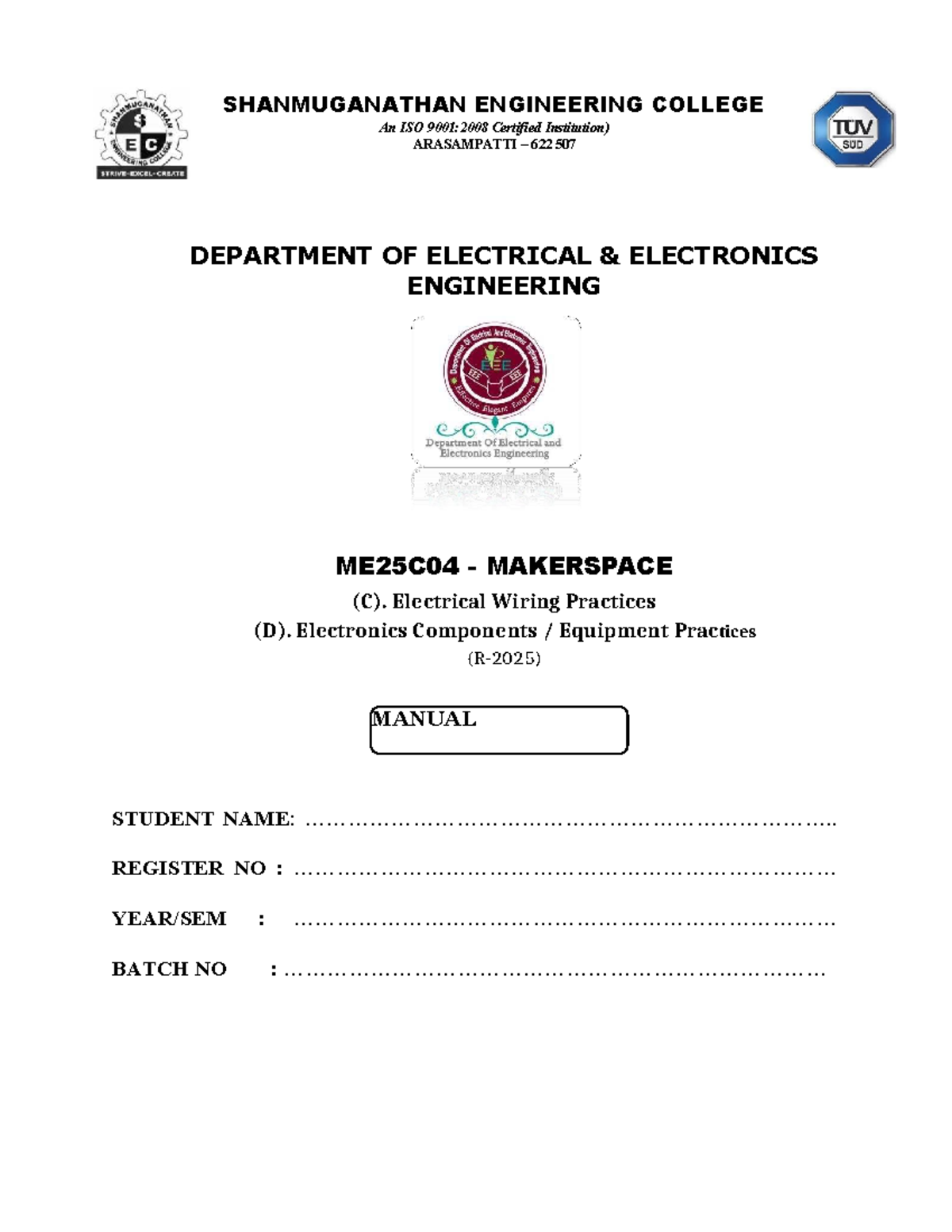 ME25C04 - Makerspace Manual: Electrical Wiring & Safety Practices - Studocu