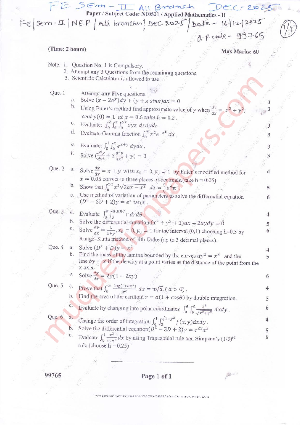 Applied Mathematics II (NEP 2020) - Final Exam Questions (Dec 2025 ...