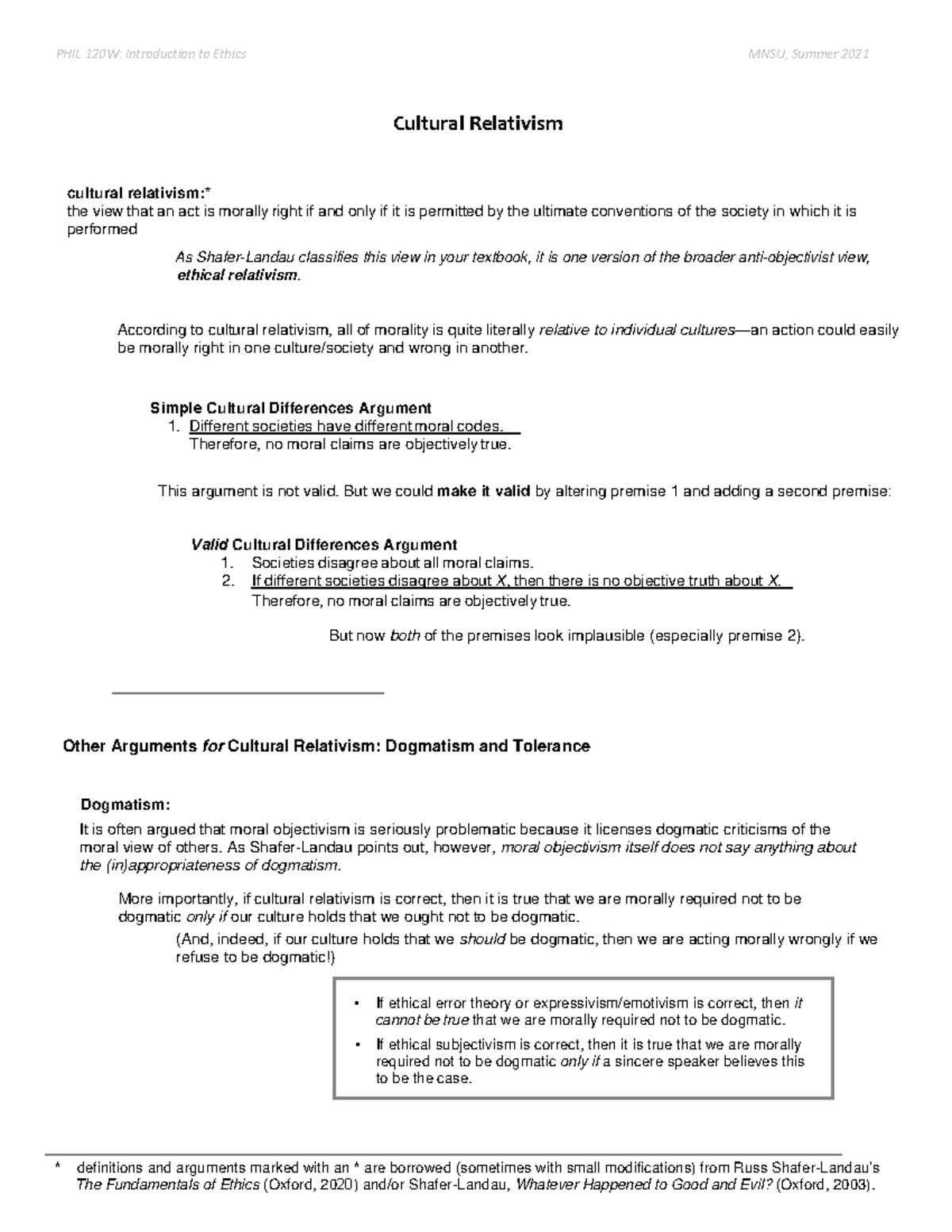 PHIL 120W: Cultural Relativism Notes - Introduction to Ethics Summ2021 ...