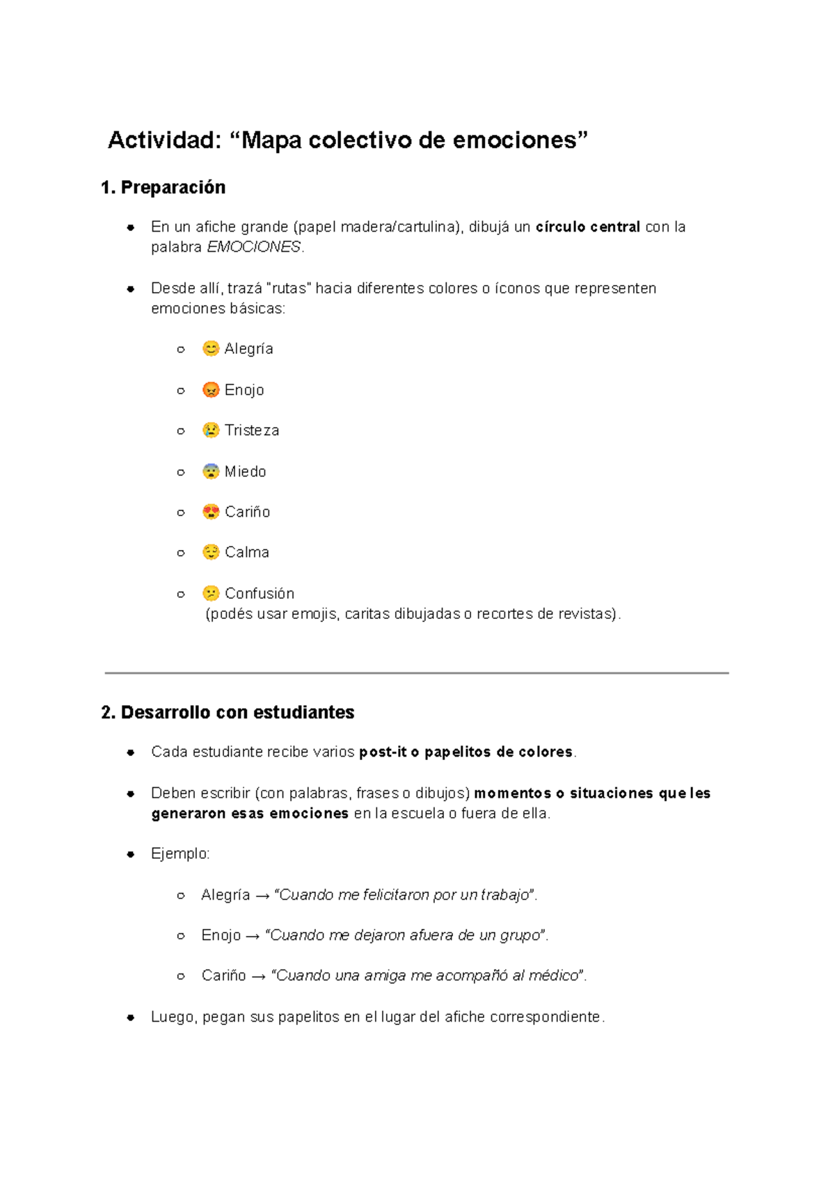 Actividad: Mapa Colectivo de Emociones en Clase - Studocu