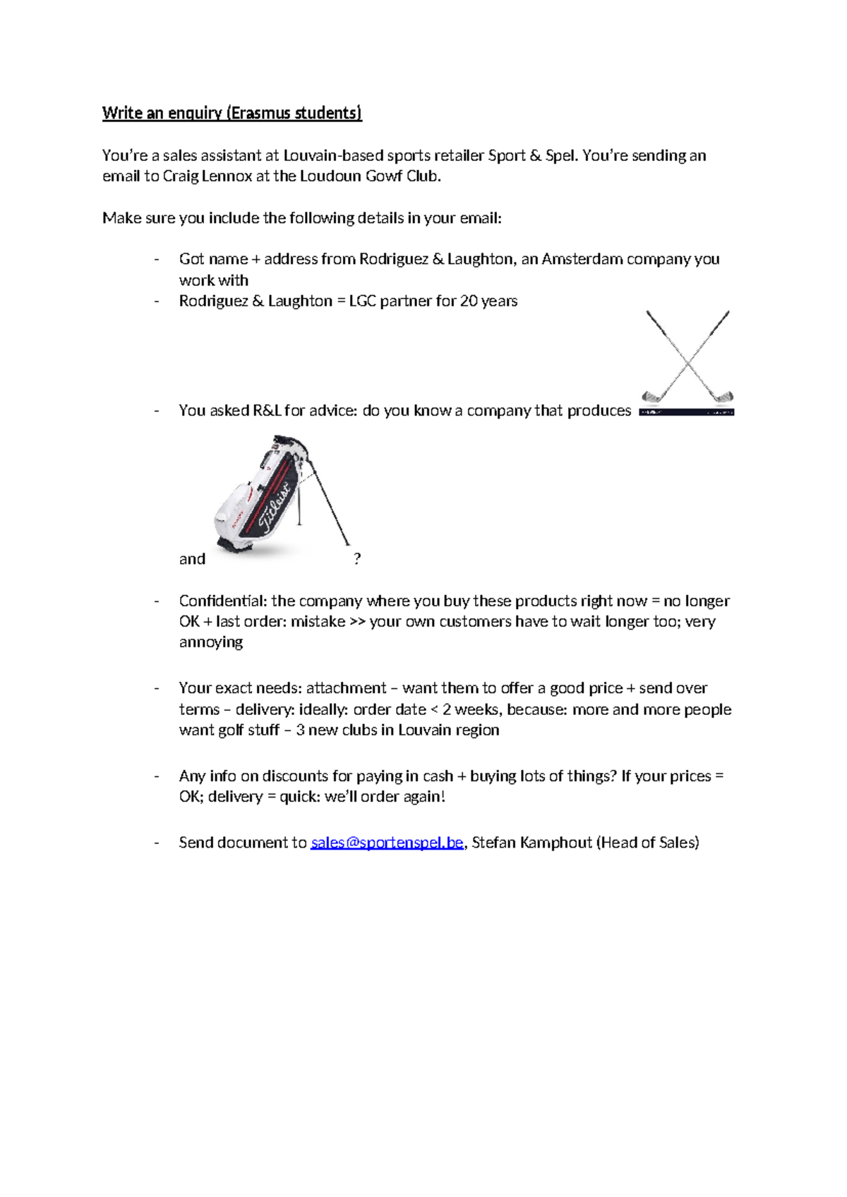 Writing an Enquiry Email to Loudoun Gowf Club (Erasmus) - Studocu