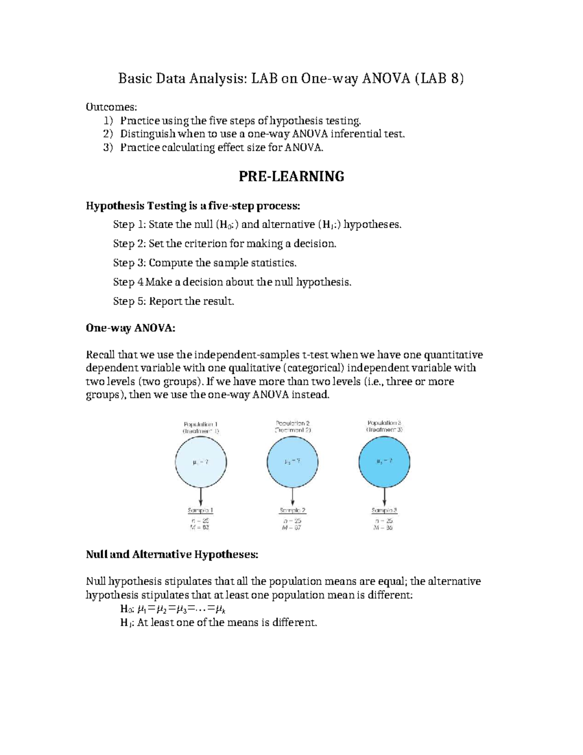 LAB 8: Basic Data Analysis - ANOVA Hypothesis Testing Guide - Studocu