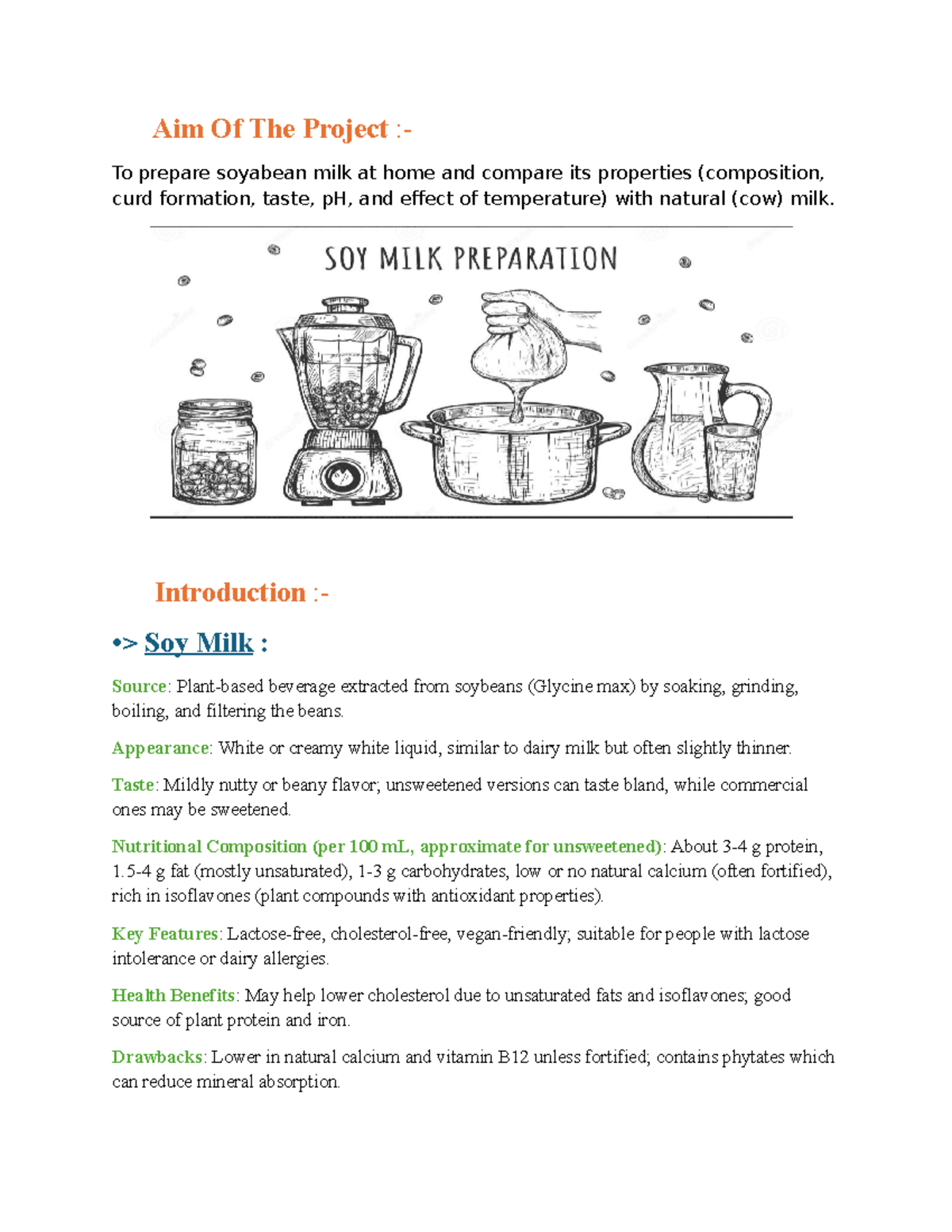 Comparison of Soyabean Milk and Cow Milk Properties - Class 12 Project ...