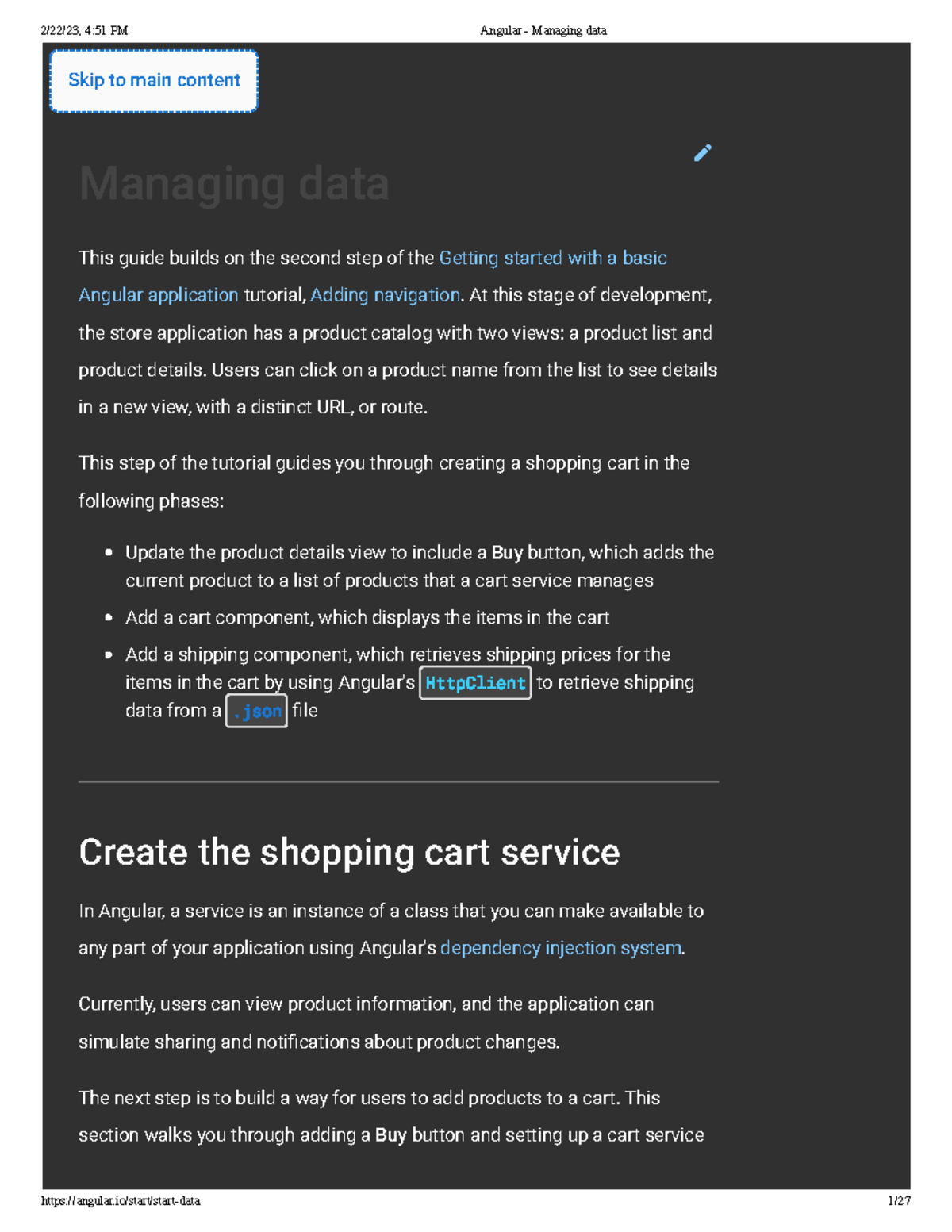 Angular - Managing data - Managing data This guide builds on the second ...