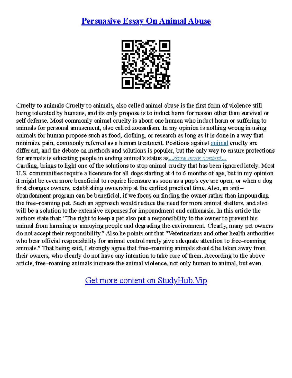 Persuasive Essay on Animal Abuse - A Call for Compassion and Change ...