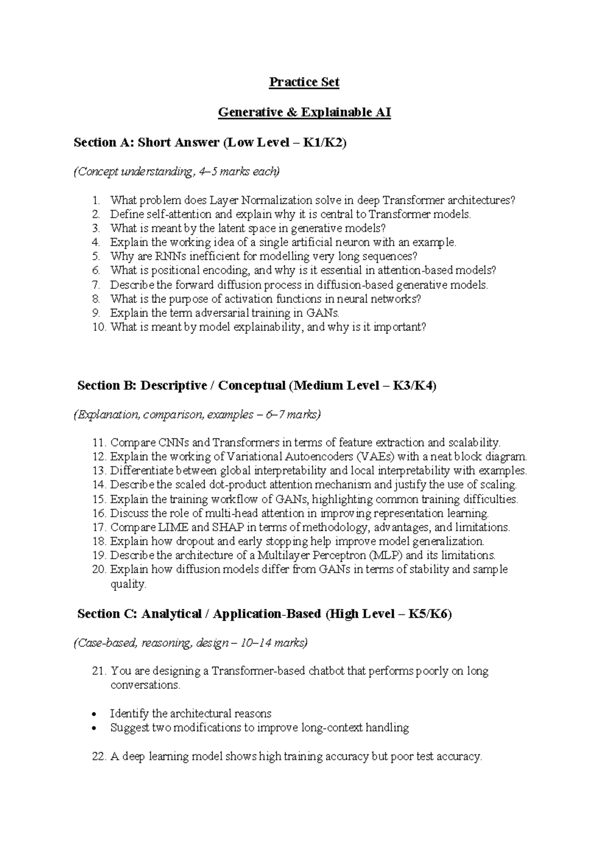 Practice Set - Generative Explainable AI Questions (Short, Medium, High ...