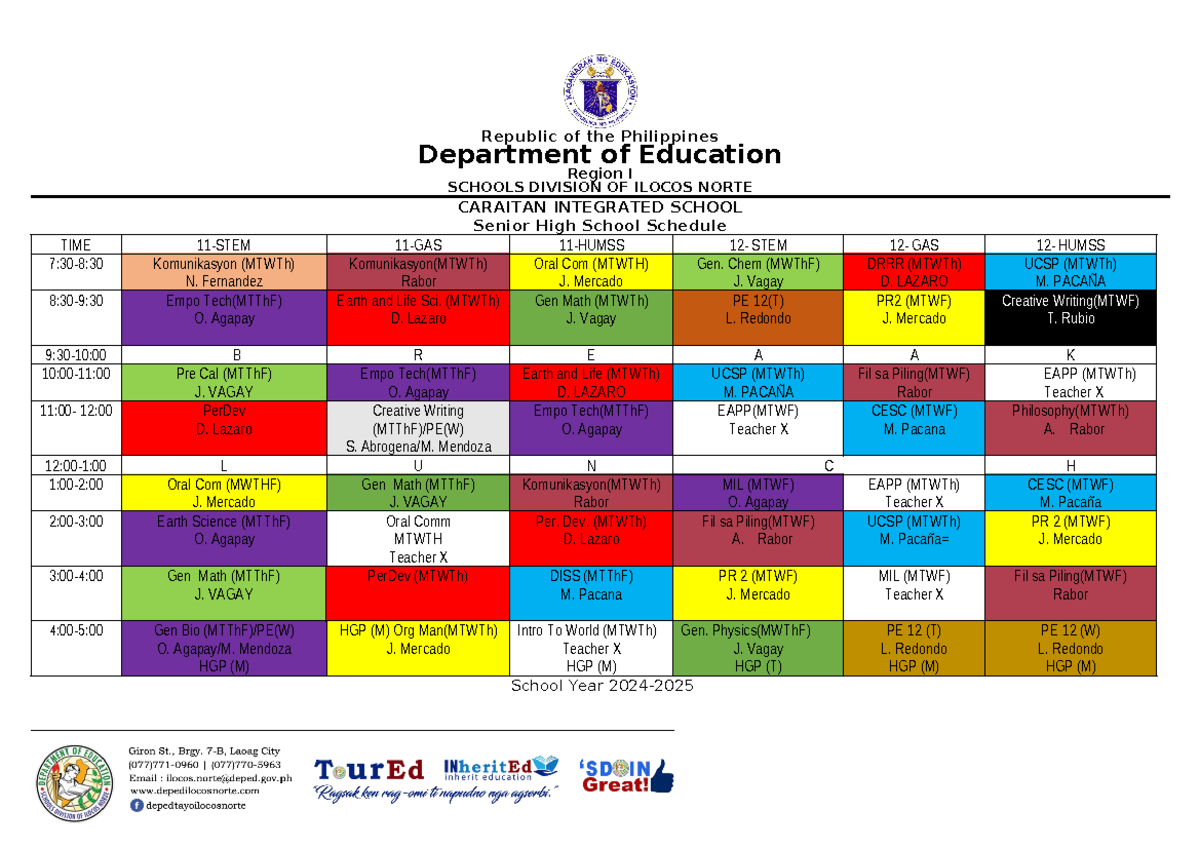 SHS schedule final 2 - SHS SCHEd - Republic of the Philippines ...