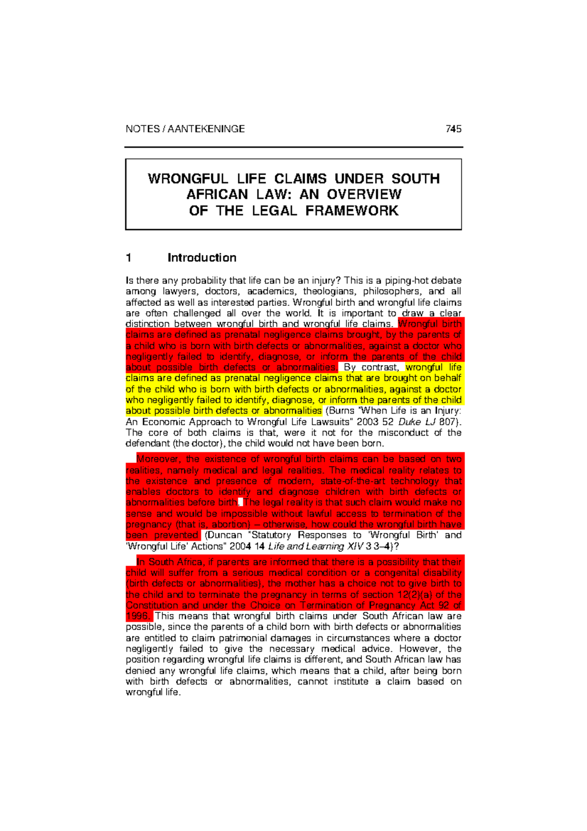 Wrongful Life Claims in South Africa: Legal Insights and Framework ...