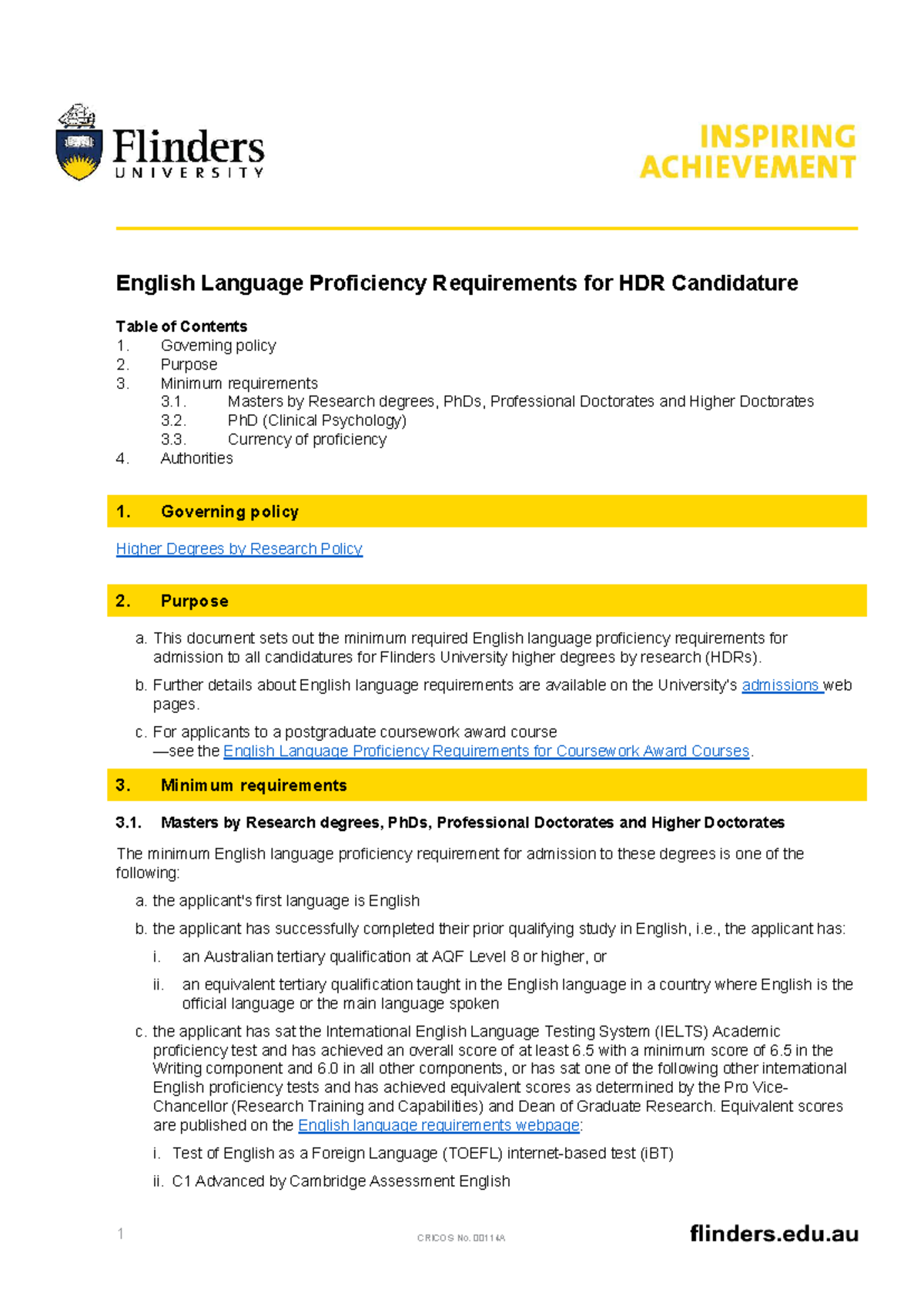 English Language Proficiency Requirements for HDR Candidature - Studocu